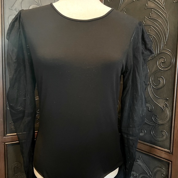 Zara | Tops | Zara Black Body Top With Sheer Sleeves Size L | Poshmark